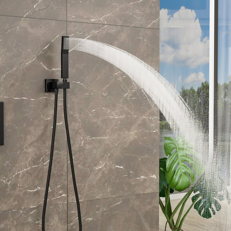 Logmey 16inch Rain Shower System with Waterfall Tub Spout & Reviews ... Logmey 16inch Rain Shower System with Waterfall Tub Spout & Reviews ...